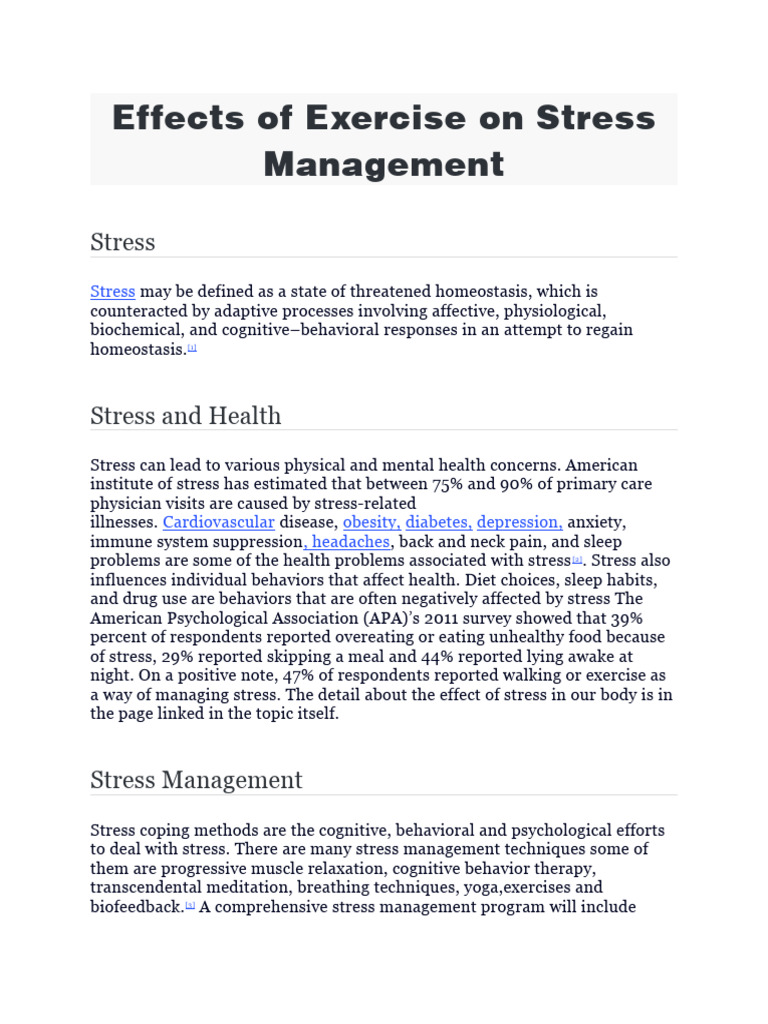 Exercise as Stress Management Tool | PDF | Stress (Biology) | Stress ...