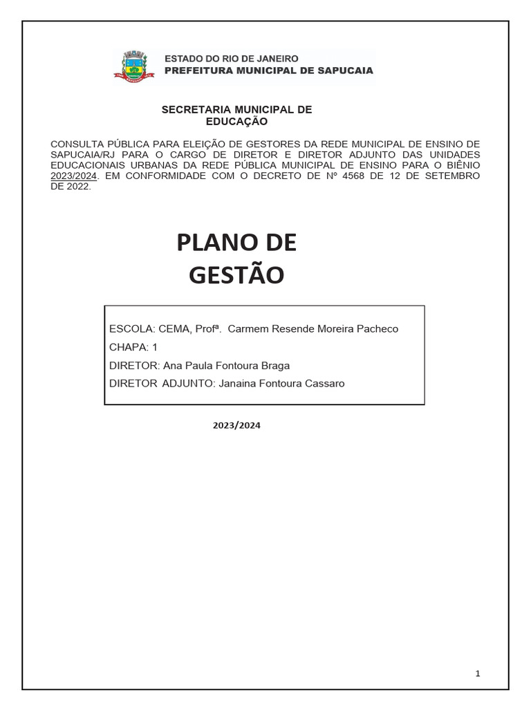 PLANO DE GESTÃO ESCOLAR 2023 (1) | PDF | Pedagogia | Aprendizado