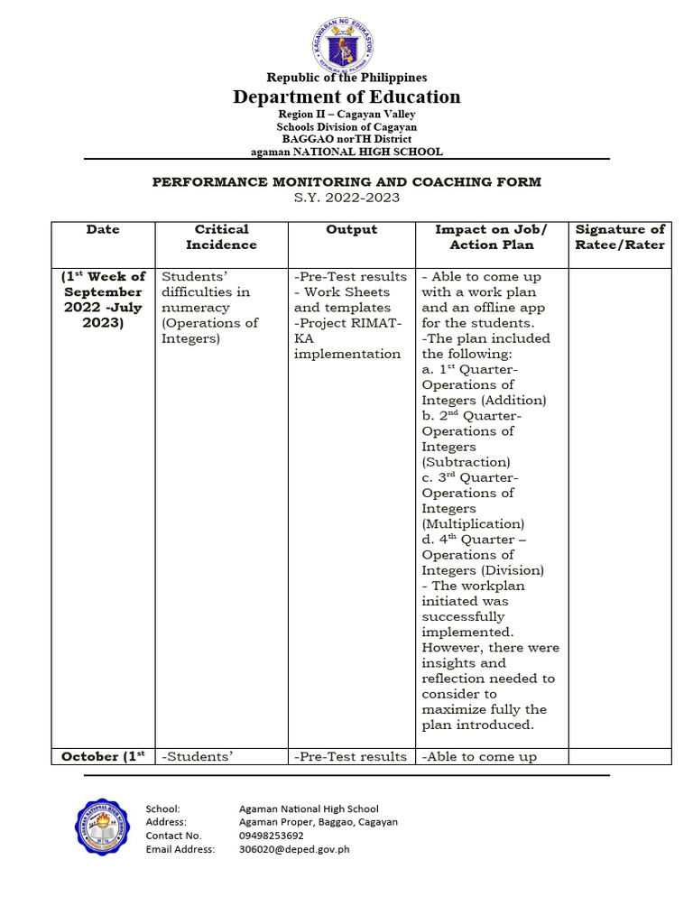 Performance Monitoring and Coaching Form | PDF