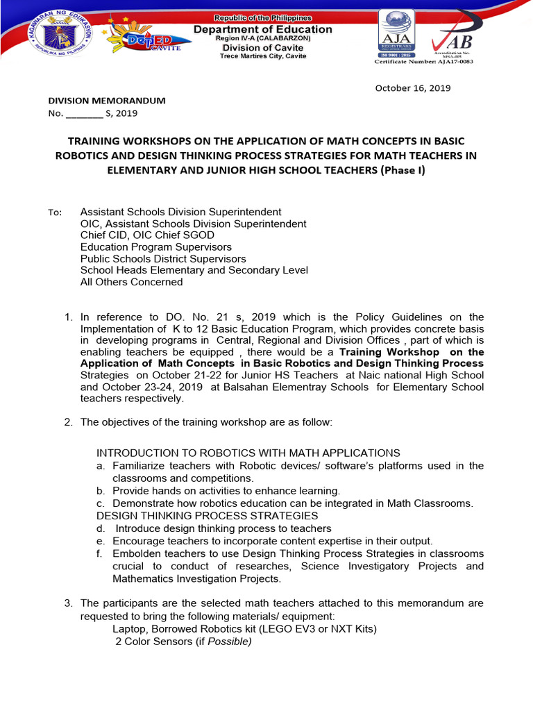 Memo For Robotics Final Version | PDF | Schools