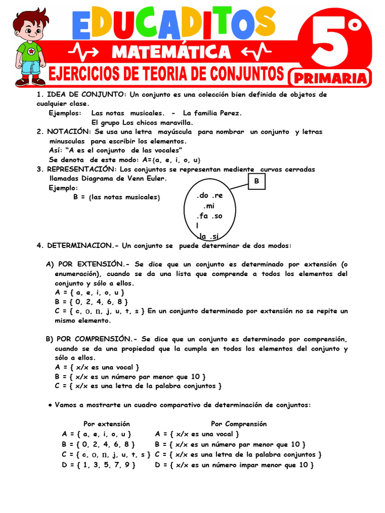 Ejercicios de Teoria de Conjuntos para Quinto Grado de Primaria | PDF | Conjunto (Matemáticas ...