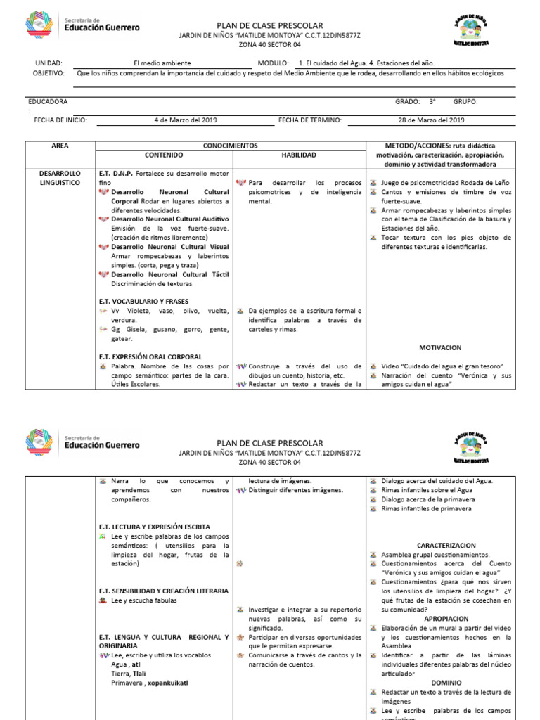 PLAN DE CLASE PREESCOLAR 3° - Copia (Recuperado) | PDF | Educación de ...
