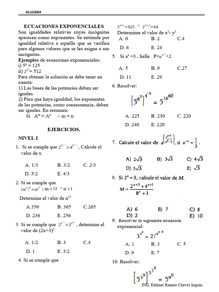 Ecuaciones Exponenciales: Ejercicios y Soluciones | PDF | Ecuaciones | Matemáticas