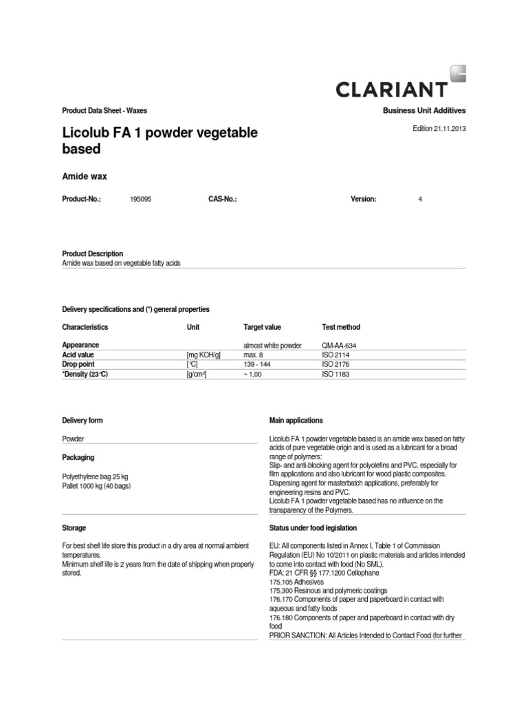 Licolub FA 1 Powder Vegetable | PDF