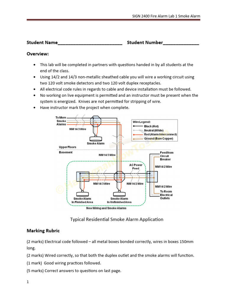 Fire Alarm Lab - 1 Res Smoke Alarm | PDF | Electrical Wiring ...