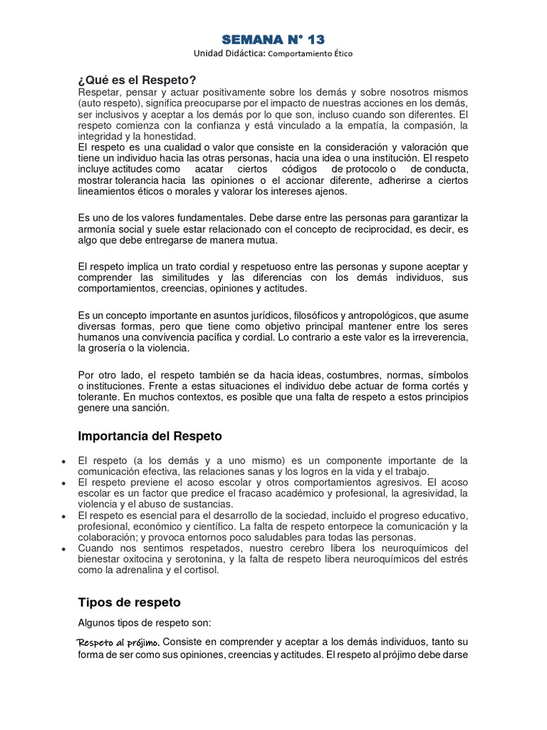 El Respeto Pdf Evaluación Comportamiento
