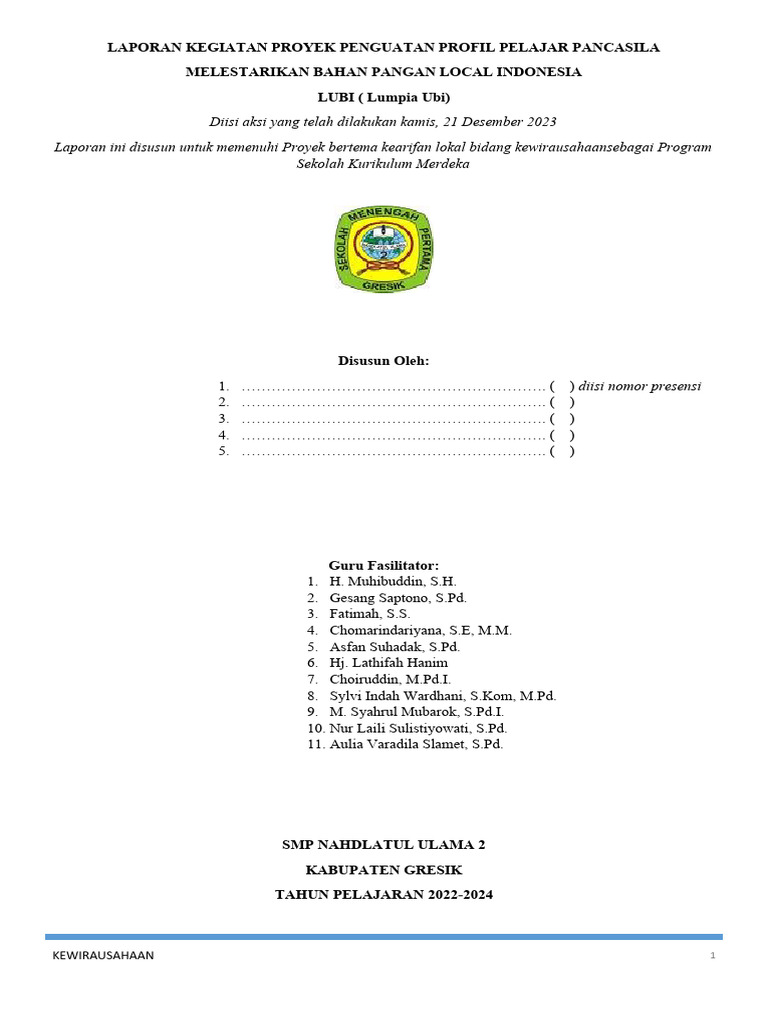 Format Laporan Kegiatan Kewirausahaan Pdf