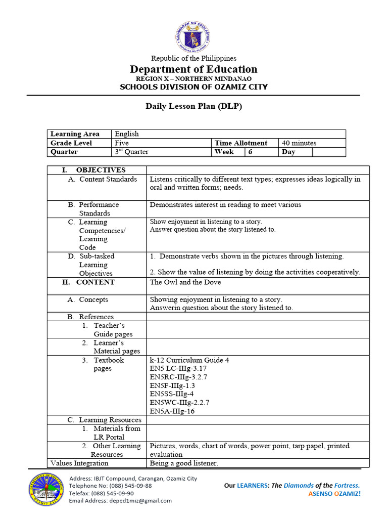 Grade 5 English Daily Lesson Plan | PDF | Teachers | Learning