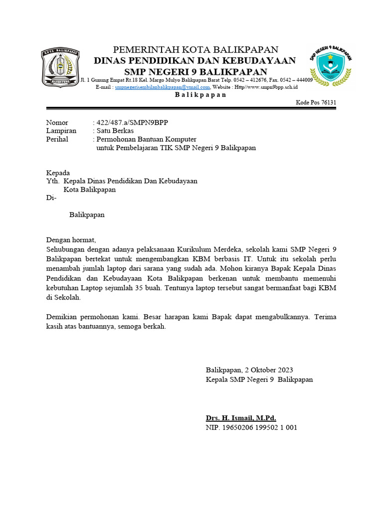 Surat Permohonan Laptop | PDF