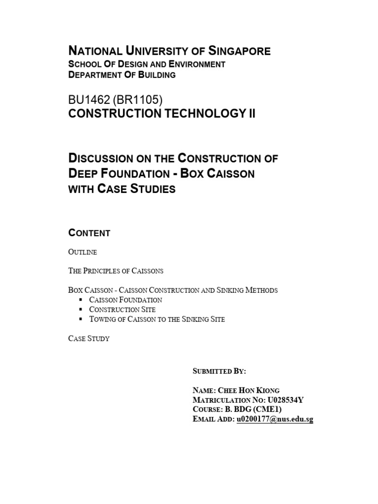 Construction Technology II Project - Caisson | PDF | Deep Foundation ...