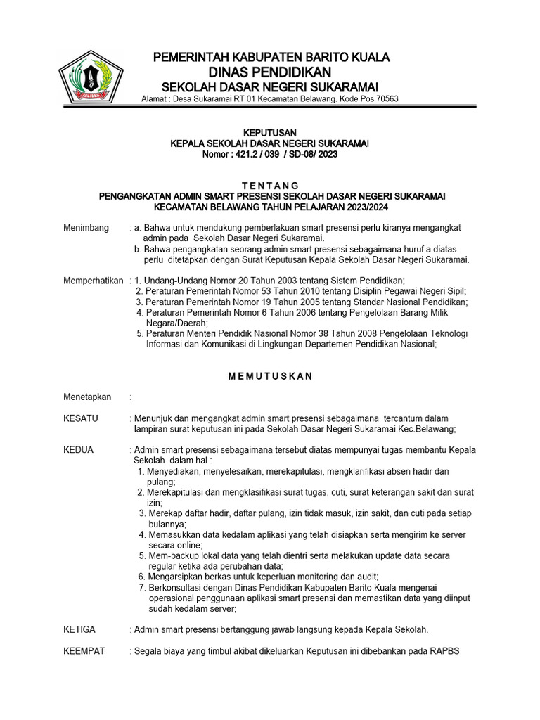 SK Admin Smart Presensi | PDF