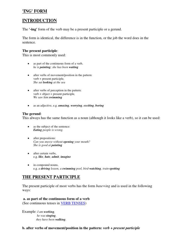 Understanding the '-ing' Form | PDF | Verb | Preposition And Postposition