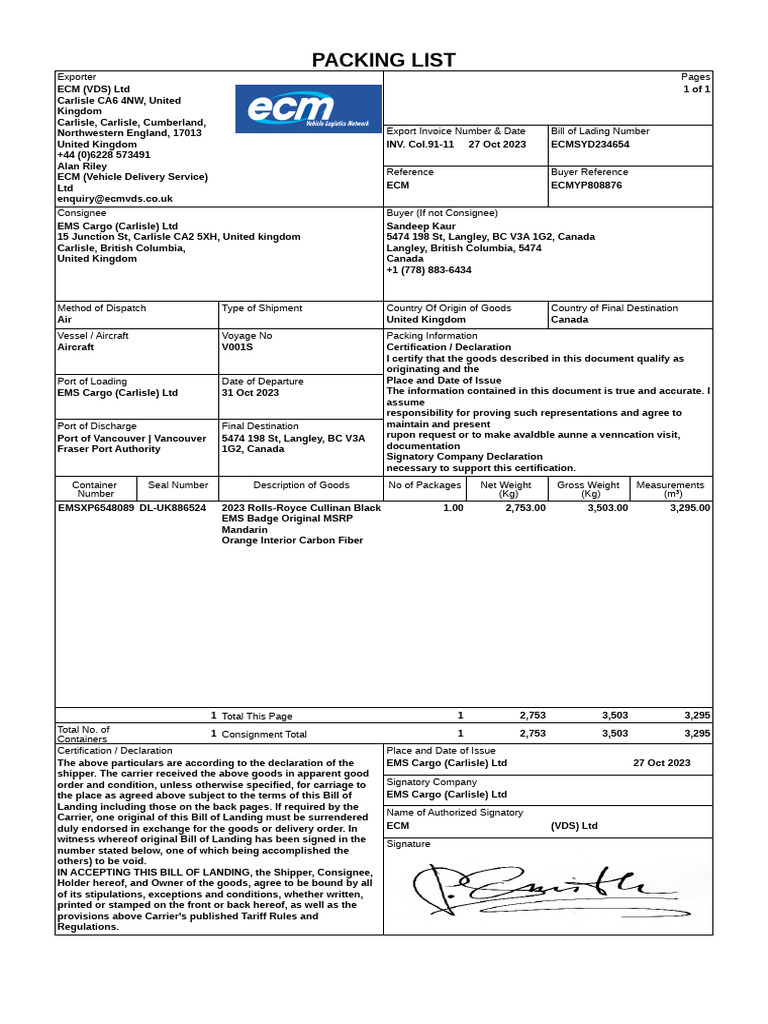 ECM Packing List - Container-2 | PDF | Cargo | Consignee