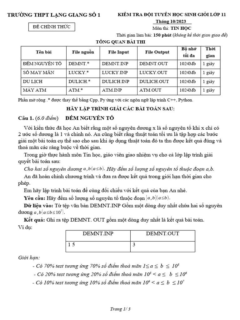 De Lan 2 - Cum Mon Tin Chon HSG Tin Hoc 2023 - 2024 | PDF