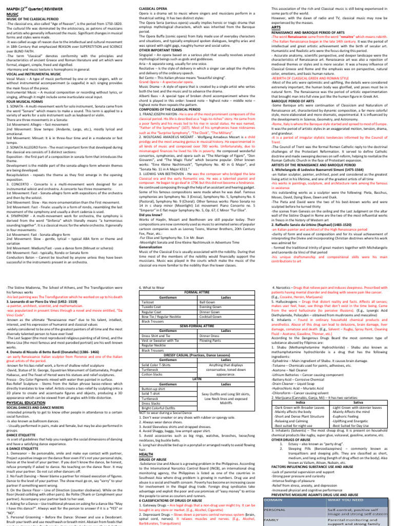 MAPEH 9 Reviewer 2nd QT | PDF | Opera | Singing