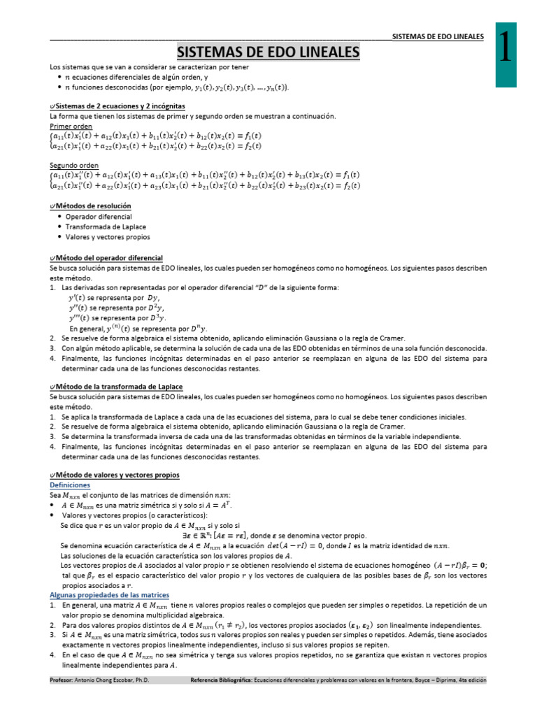 Sistemas de Edo Lineales - (Teoría) | PDF | Valores propios y vectores propios | Matriz ...