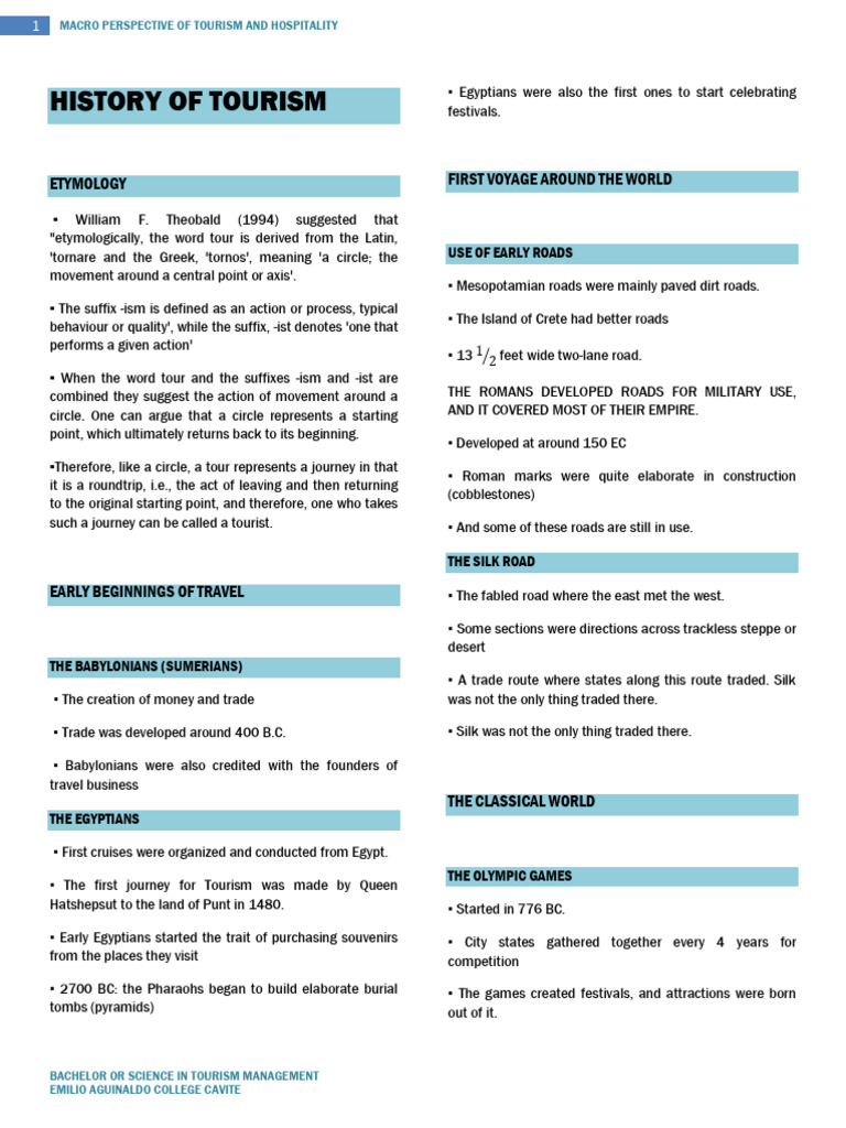 History of Tourism (Week 4) | PDF | Tourism | Travel Agency
