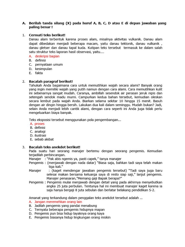 Latihan Soal Bahasa Indonesia X | PDF | Kajian Bahasa Asing