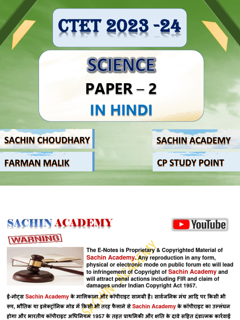 Science CTET Paper 2 Sachin Academy 2023-24 | PDF