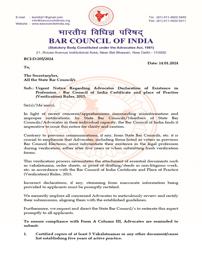 Bci Letter To All State Bar Councils Cop 516497 | PDF | Advocate | Lawyer