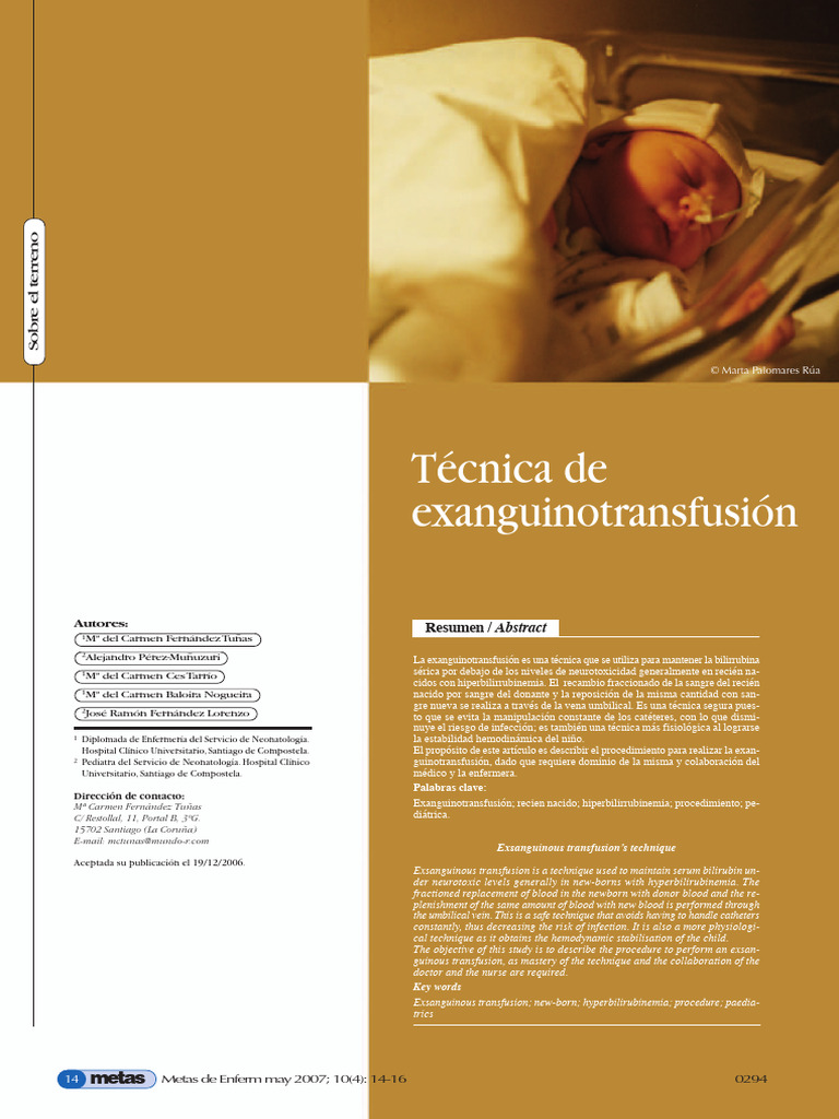 Tecnica exanguinotransfusion | PDF | Sangre | Infantes