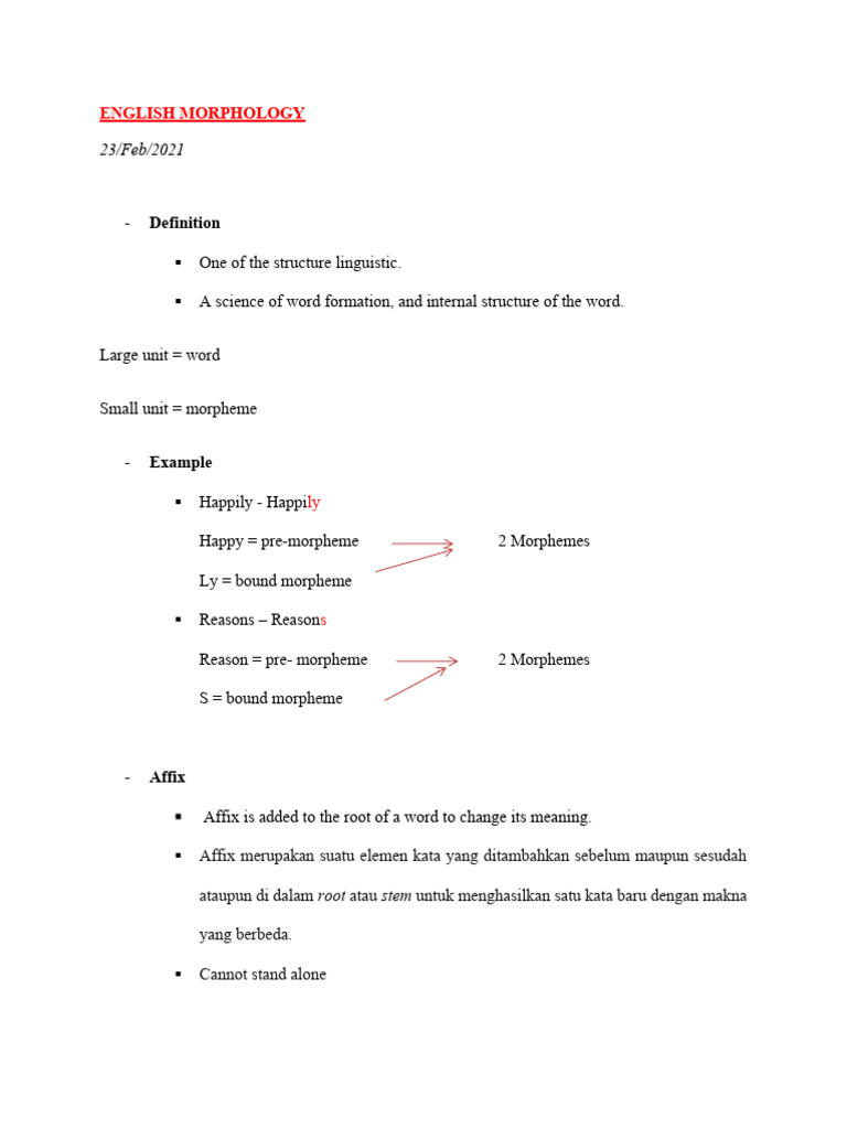 ENGLISH MORPHOLOGY | PDF | Word | Morphology (Linguistics)