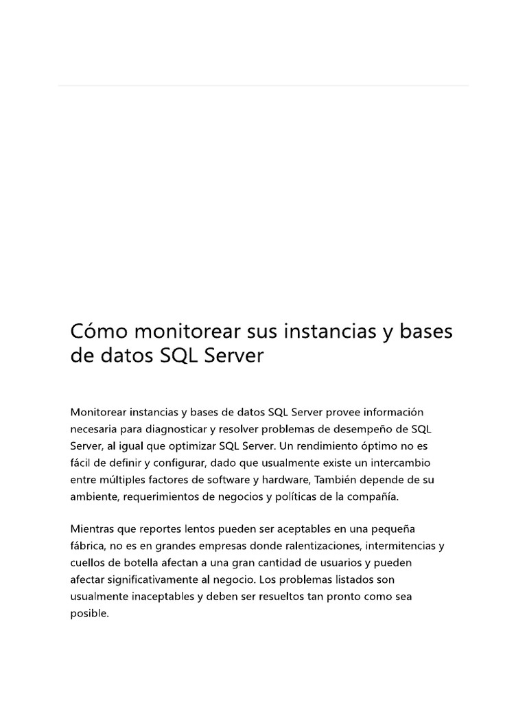 Cómo Monitorear Sus Instancias y Bases de Datos SQL Server | PDF