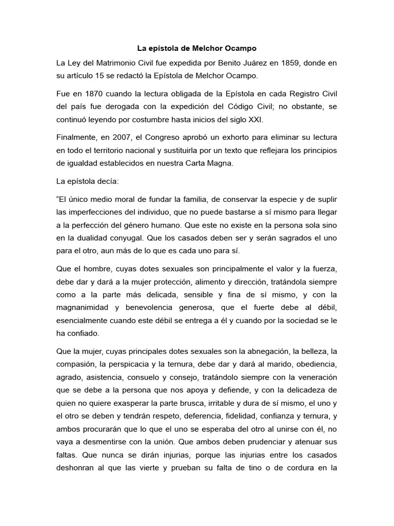 Epístola de Melchor Ocampo | PDF