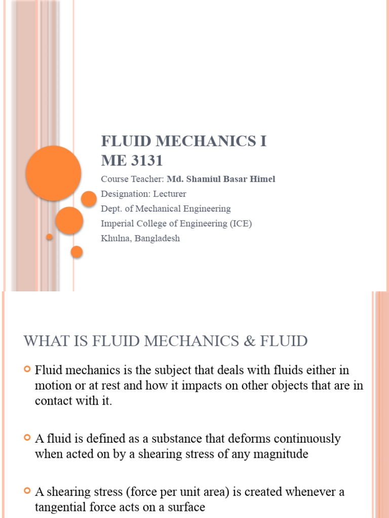 L2 - Fluid Mechanics - I - 1 | PDF | Viscosity | Fluid Mechanics