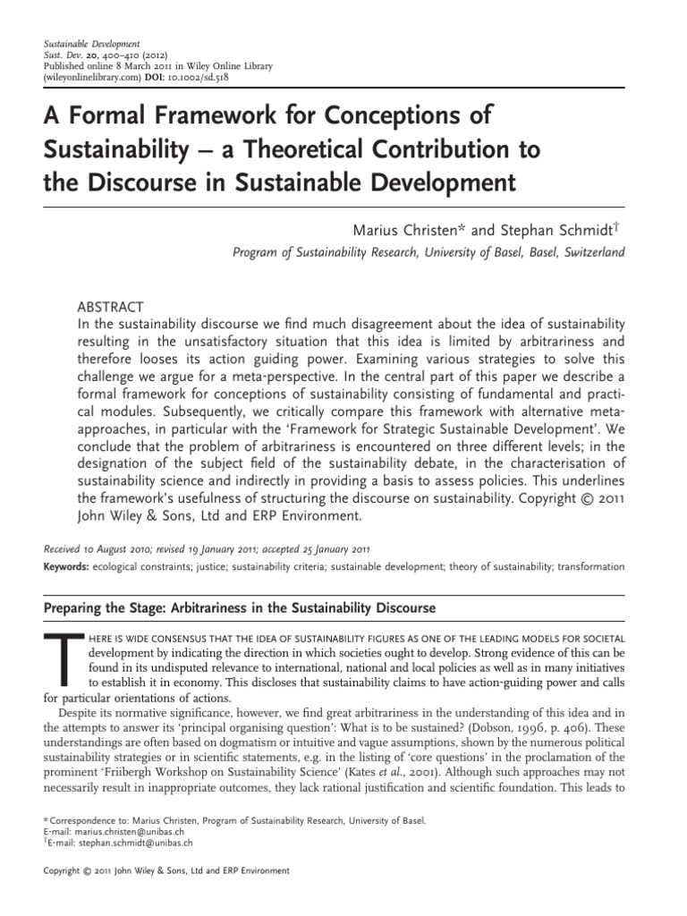 A Formal Framework For Conceptions of Sustainability | PDF | Sustainability | Justice