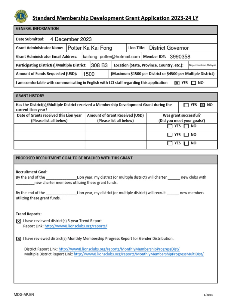 Membership Development Grant Application 2023 | PDF | Career & Growth