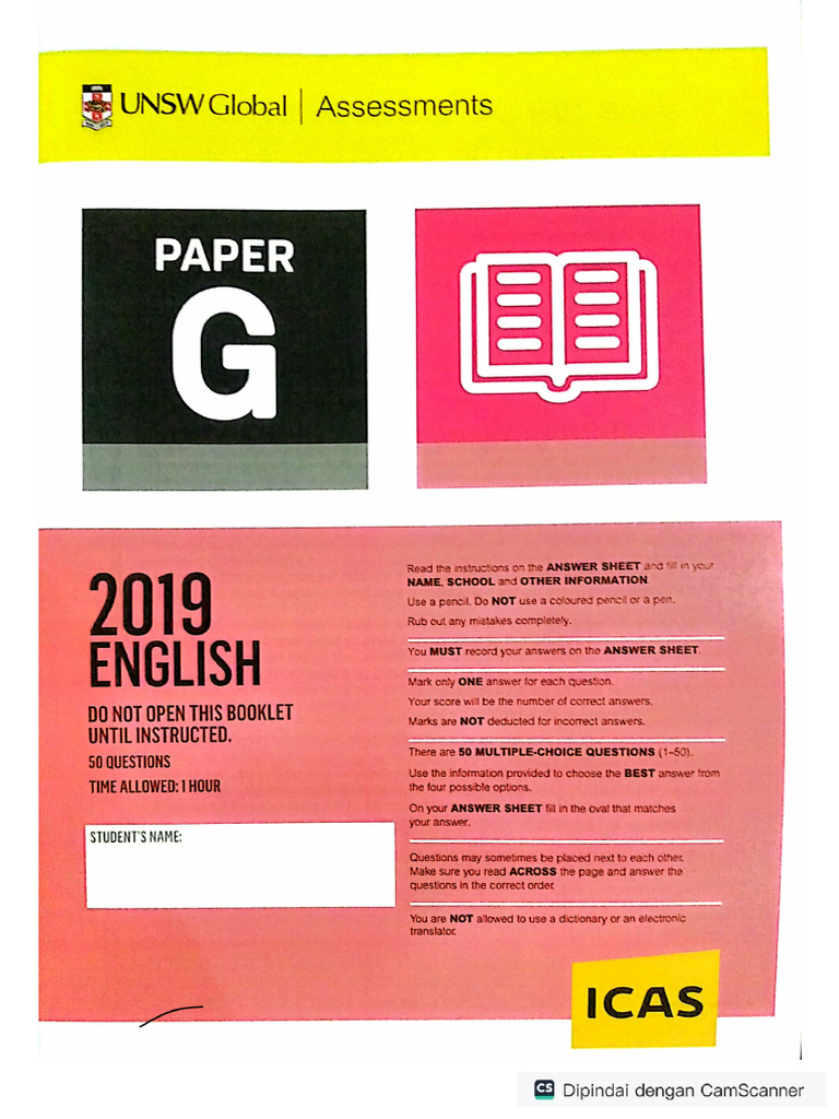 Icas - English 2019 - Paper G | PDF