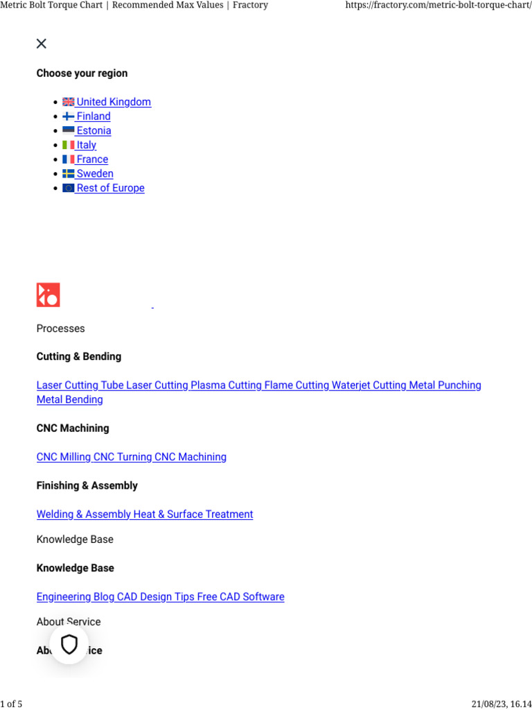 Metric Bolt Torque Chart - Recommended Max Values - Fractory | Download ...