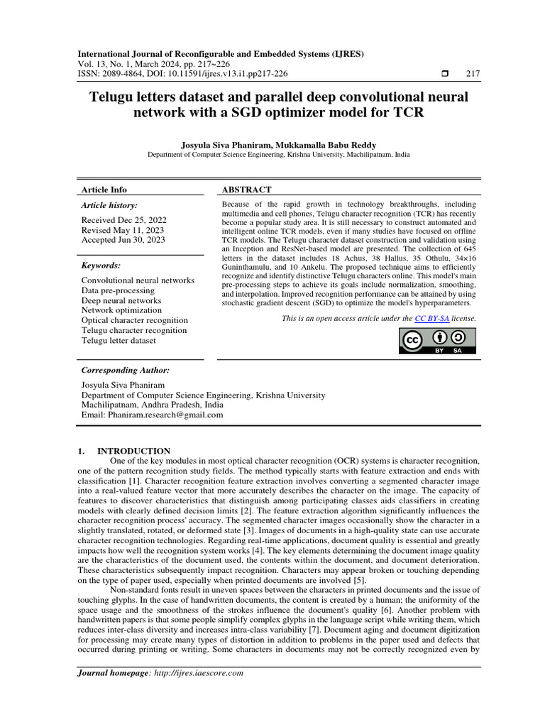 Telugu Letters Dataset and Parallel Deep Convolutional Neural Network With A SGD Optimizer Model ...