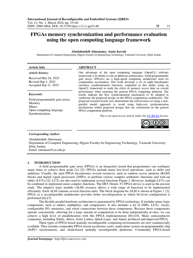 Fpgas Memory Synchronization And Performance Evaluation Using The Open Computing Language