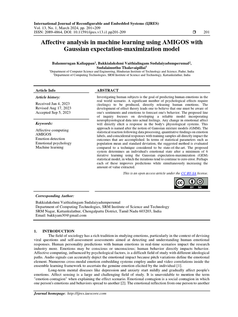Affective Analysis in Machine Learning Using AMIGOS With Gaussian ... Affective Analysis in Machine Learning Using AMIGOS With Gaussian ...