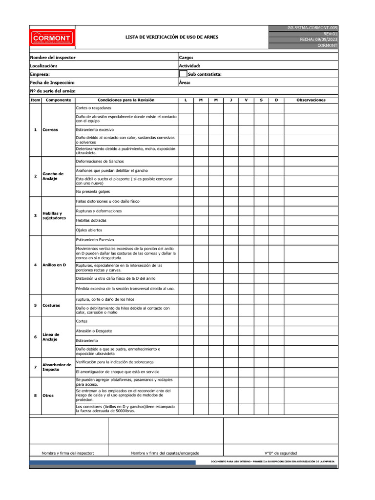 Pi FR LV Sstma Oecp 013 Inspección de Arnes de Seguridad | PDF