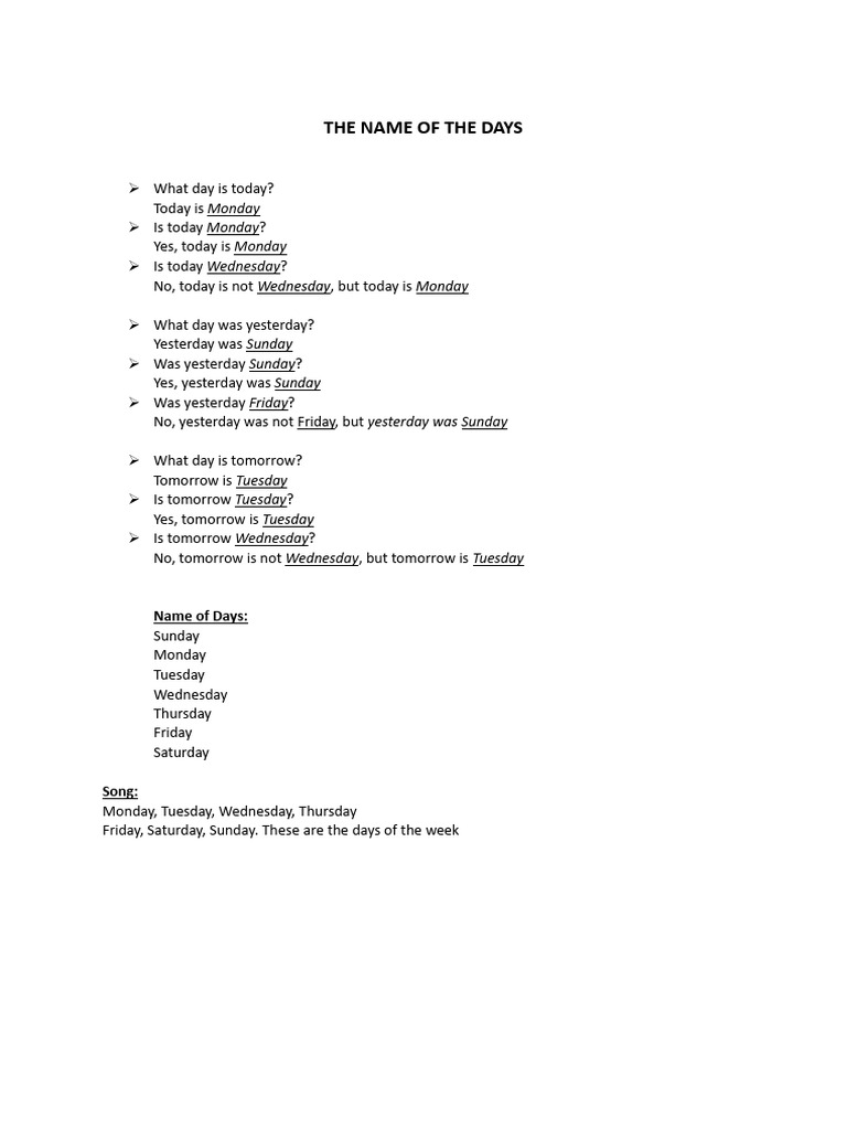 The Name of The Days | PDF | Language Arts & Discipline