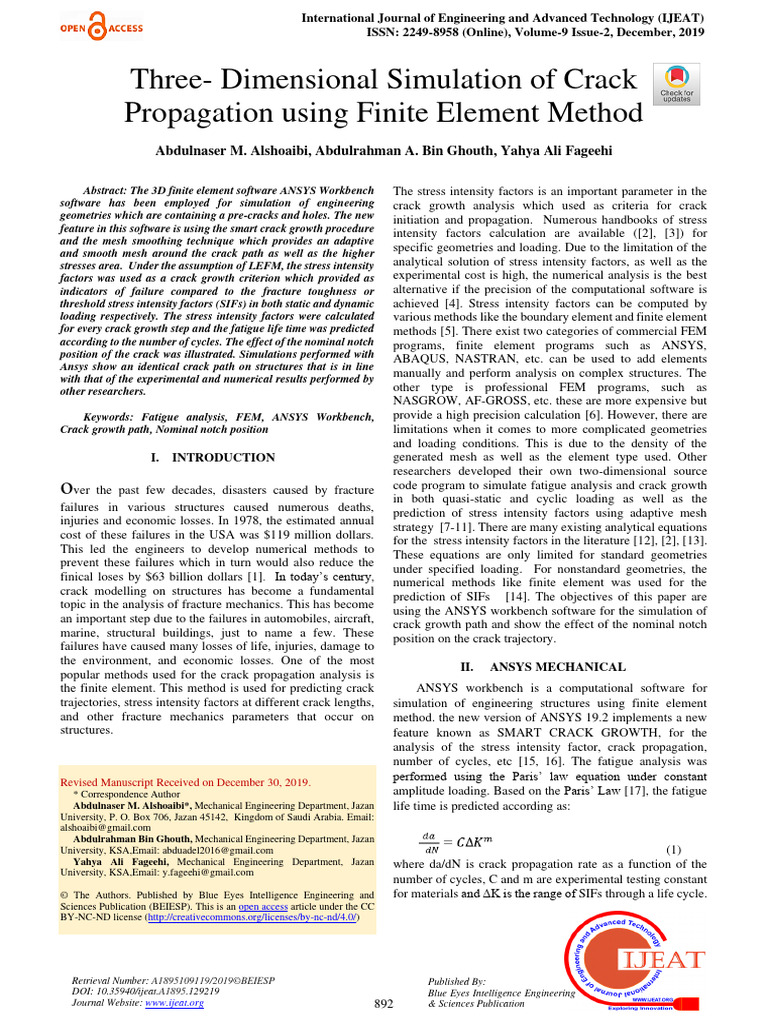 Three-Dimensional Simulation of Crack Propagation Using Finite Element ...