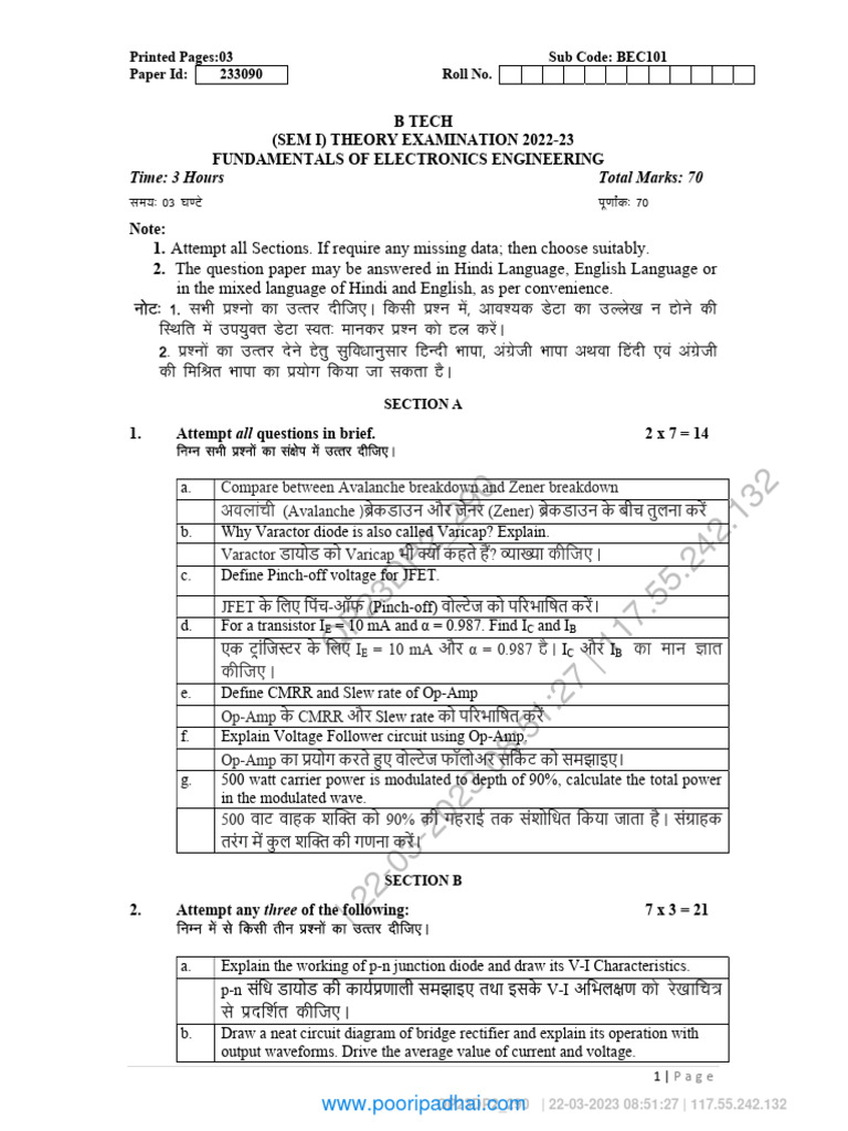 Fundamentals of Electronics Engineering-BEC-101 | PDF