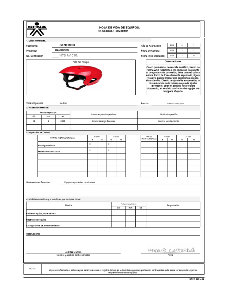 Formato Hoja De Vida 3 Equipos Pdf