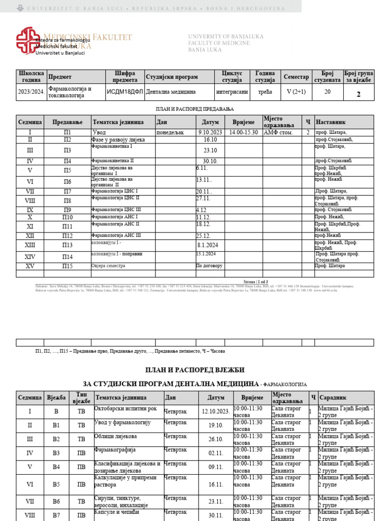 Dentalna Farm Zimski Semestar 2023 2024 1 1 | PDF