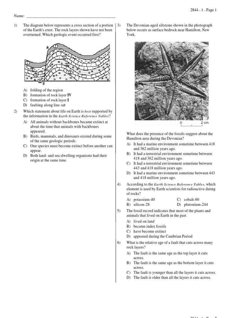 Earth Science Exam: Geology and Fossils | PDF | Geology | Fossil