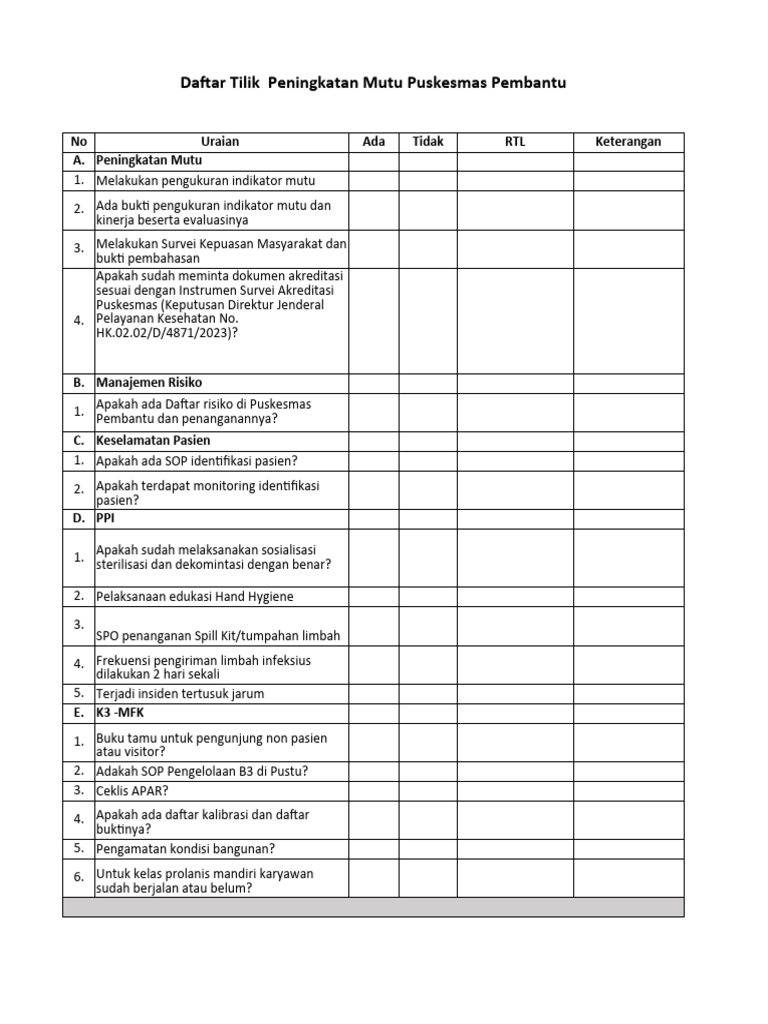 Daftar Tilik Peningkatan Mutu Puskesmas Pembantu | PDF | Sains & Matematika