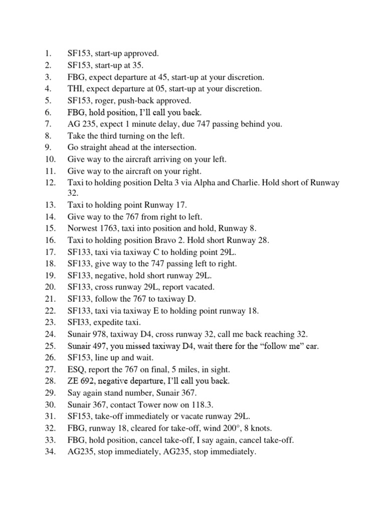 SECTION 2-TRANSCRIPTS-225 Câu | PDF | Air Traffic Control | Takeoff