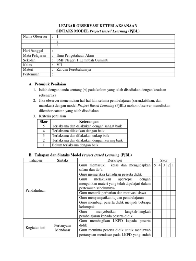 Keterlaksanaan Sintaks Model PJBL Pak Aul | PDF