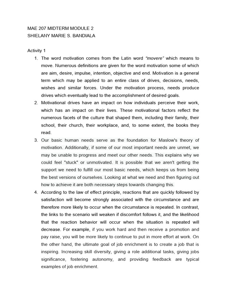 Mae 207 Midterm Module 2 | PDF | Leadership | Motivational
