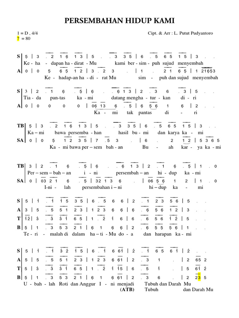 Lirik dan Partitur Persembahan Hidup | PDF