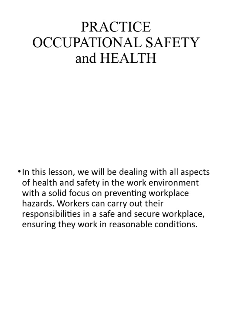 Occupational Health and Safety | PDF | Occupational Safety And Health | Food And Drug Administration