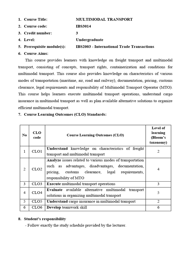 Multimodal Transport Course Overview | PDF | Transport | Cargo